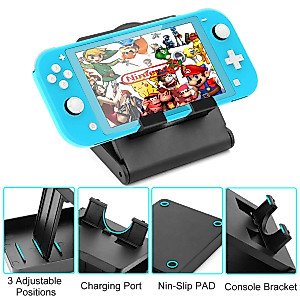 Switch Accessories Kit 17 in 1 for Nintendo Switch Lite, with Switch Carrying Case, Cover Case, Screen Protector Glass, Gaming Card Case, Joy-Con Thumb Grip Caps, Charger Cable, Adjustable Stand