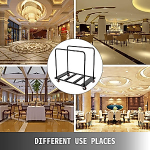 Happybuy Folding Table Cart Black Table Rack for 60" Round Tables Heavy Duty Table Trolley Black Desk Trolley Steel Frame Rolling Casters Party Event Hotel Furniture 10 Table Capacity