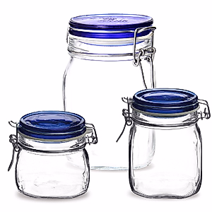 Bormioli Rocco Fido Collection, Variety Pack, Set Of 3 Food Storage Glass Jars 17 Oz. - 25.25 Oz. - 33.75 Oz. Made In Italy.