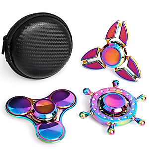 Rainbow Fidget Spinner Toys Metal 3 Pack Set, Small Handheld Finger Hand Spinners Fidgeting Toy for Kids Adults Spinning Top Focus Desk Toys Fingertip Gyro Party Favors Goody Bag Fillers Novelty Gift