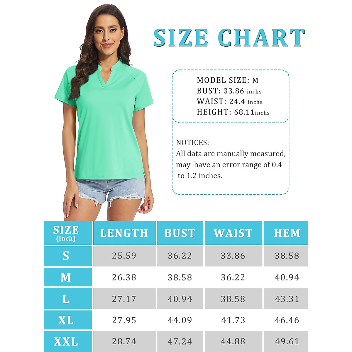 MAGCOMSEN Women Golf Shirt Short Sleeve Uv Sun Protection V Neck Tennis Tops Moisture Wicking Polo Shirts Mint Green S