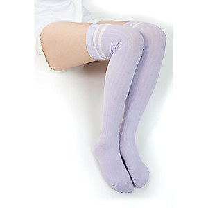 SERICI Thigh-High Socks | Womens Striped Cotton Thigh High Tube Sock | Over Knee Boot Socks (Pink, Baby Blue, Lilac)