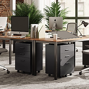 DEVAISE 3 Drawer File Cabinet for Home Office, Wood Under Desk Filing Cabinet, Rolling Printer Stand with Wheels, Black