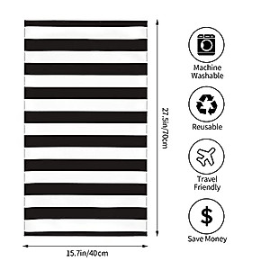 Fingertip Towel , Black White Stripe Large Hand Towel for Bathroom Kitchen Spa(15.7x27.5 Inch)