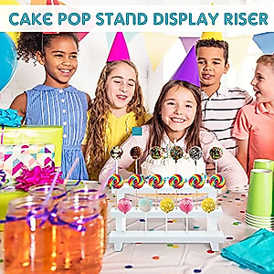 Cake Pop Stand Display Riser 2 Pcs 3 Tier Wood Lollipop Holder 17 Hole Cake Pop Stand Cake Pop Holder White Lollipop Stand for Dessert Table of Wedding Birthday, Fit 5/32 Inch 4 mm Lollipop Sticks