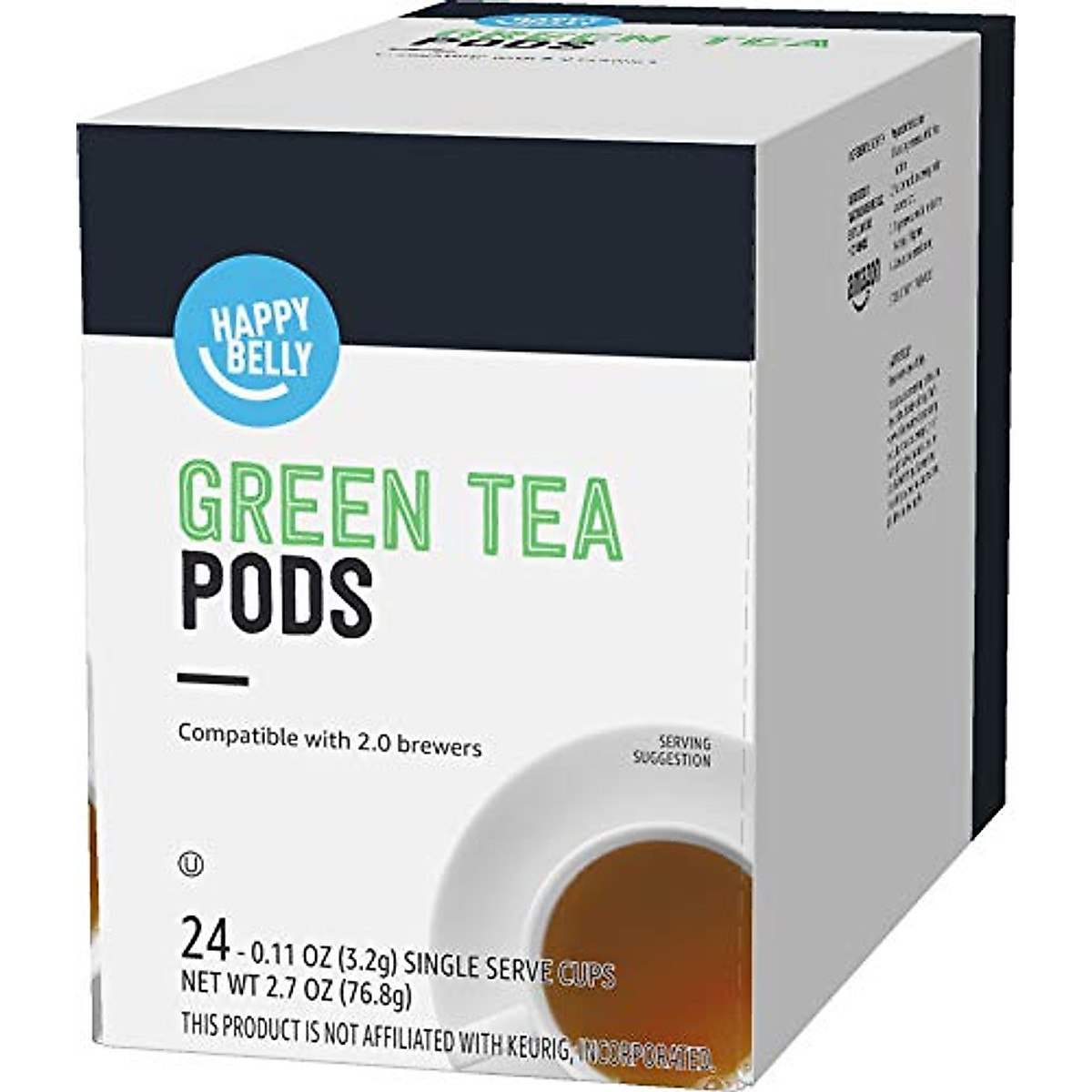 Amazon Brand - Happy Belly Tea Pods Compatible with 2.0 K-Cup Brewers, Green Tea, 24 Count (Previously Solimo)
