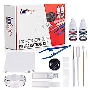 AmScope M162C-2L-PB10-WM Awarded 2018 Best Students and Kids Microscope Kit & SP-14 Microscope Slide Preparation Kit Including Stains