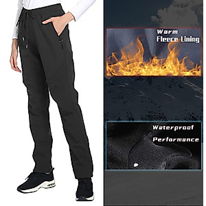 Apotemis Womens Snow Ski Pants Waterproof Windproof Fleece Lined Warm Hiking Insulated Pants Black M