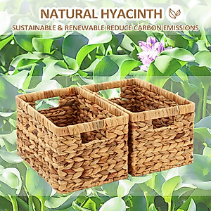 Edergoo Wicker Storage Basket, Water Hyacinth Storage Baskets with Built-in Handles, Large Wicker Baskets for Storage, 2 Pack Wicker Baskets for Organizing, Natural
