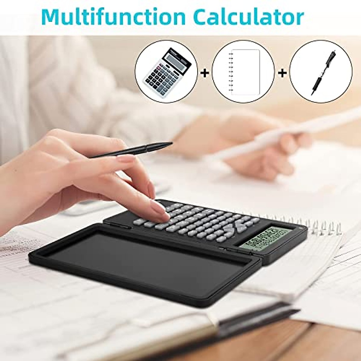 LINGSFIRE Scientific Calculator with Erasable Writing Board, 10-digit LCD Display Foldable Desk Calculator Physics Graphing Calculator for Student Teacher Financial Office Business High School College