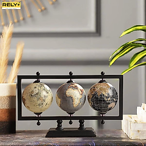 Rely+ Set of 3 4'' Earth Globe for Desk Office Decor World Globe Sturdy Metal Stand (NOT PLASTIC!) - Rotating Desktop Globe For Geographic Home Table Gift for adult Book Shelf World Landscape