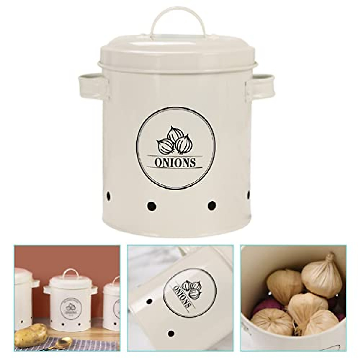 DOITOOL Garlic Storage Bin, Potato Bin, Garlic Keeper, Onion Storage Canister, Kitchen Storage Tins Jars Pots, Food Storage Container with Lids and Aerating Holes