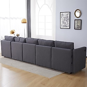 RVEE U-Shaped Convertible Sectional Sofa with USB Charging Station Wide Chaise Lounge Modern Modular Couch with Ottomans Sleeper Sofa with Storage Seat (Dark Gray, U-Shaped 7 Seater B)