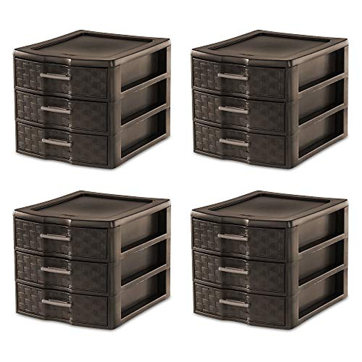 Sterilite Medium Weave Craft Office Supplies 3 Drawer Storage Organizer (4 Pack)