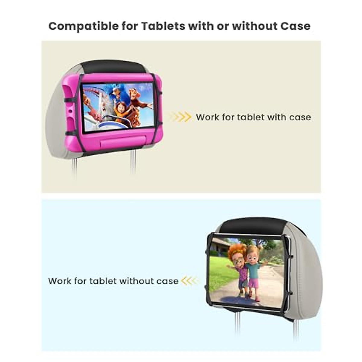 WONNIE Tablet Holder for Car, Upgraded iPad Holder for Car Back Seat Headrest Mount Holder for Kids with Anti-Slip Strap,Silicone Holding Net/Fits All 7-12.9'' Tablets