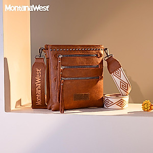 Montana West Crossbody Bags for Women Multi Pocket Cross Body Bag Purses with Guitar Strap Brown MWC-184DBR
