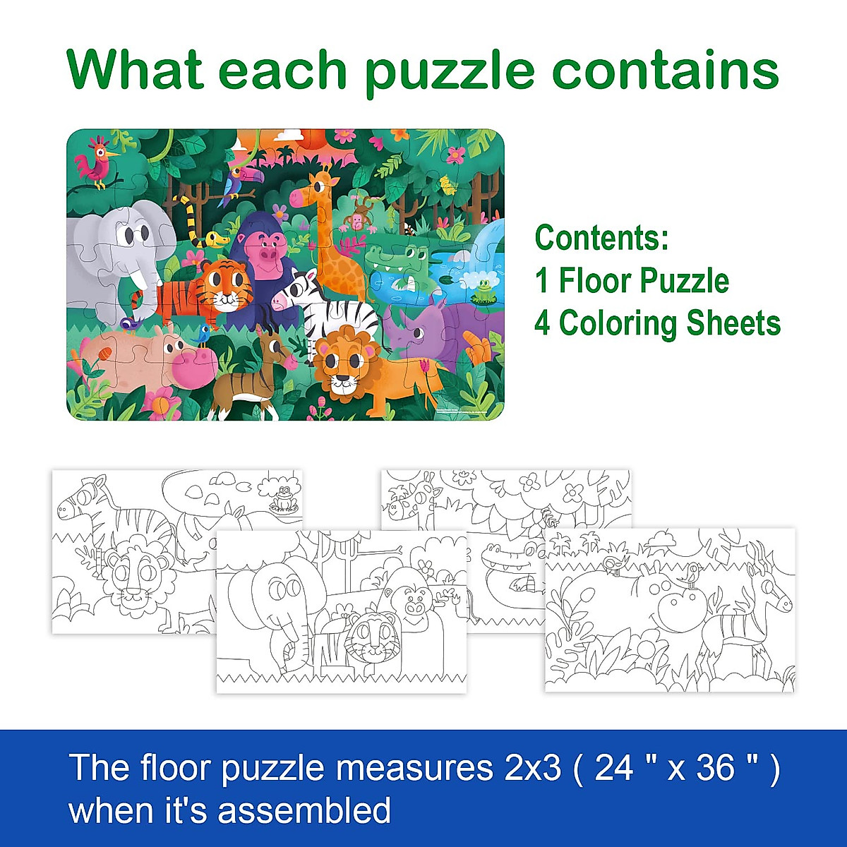 TAOZI&LIZHI Jumbo Jigsaw Puzzles, Jungle Animals, Large Floor Puzzle for Kids Ages 3-5, 4-8, Christmas Toddler Puzzles with Hand-held Gift Box, Preschool Learning & Education Toys(46 pcs, 2 x 3 feet)
