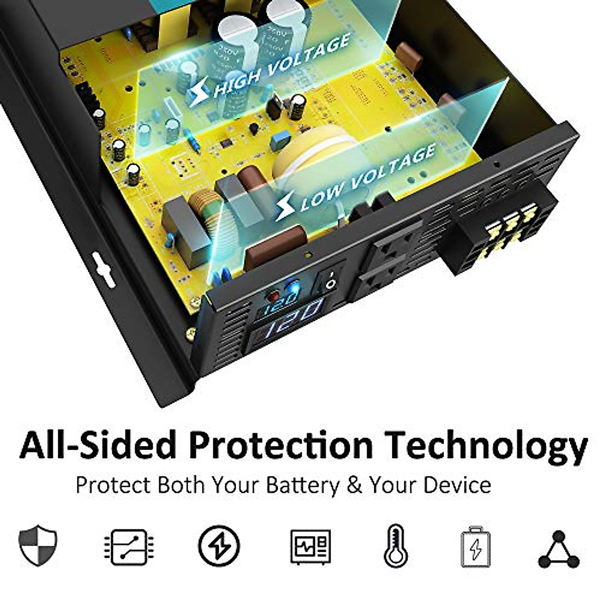 WZRELB Reliable 2500W Pure Sine Wave Solar Power Inverter 48V 110V 120V 60Hz Power Converter LED Display DC to AC Power Generator with Remote Controller Hardwire Terminal