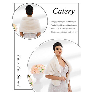 Catery Wedding Bridal Faux Fur Shawls and Wraps Women Fur Stole Winter Cover Up Accessories for Women and Girls(White) (US 4-14 (S-M), Beige)