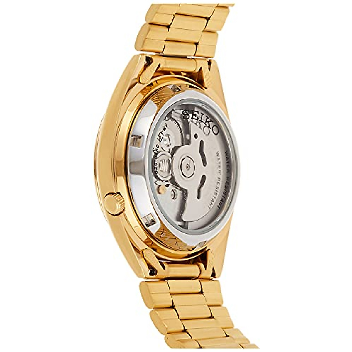 Seiko Men's SNXL72 Seiko 5 Automatic Gold-Tone Stainless Steel Bracelet Watch with Patterned Dial