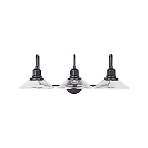 Austin Allen 9D318A Roan Urban/Industrial Clear Glass Wide Cone Bath Vanity Wall Mount Light Fixture, 3-Light 300 Total Watts, 11" H x 30" W, Matte Black