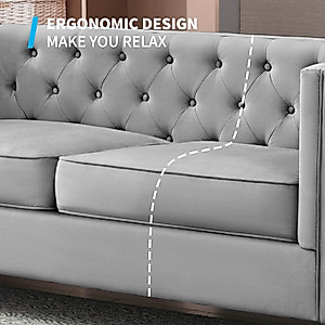 Mjkone Velvet Sofa 69'' W, Compact Loveseat Couch with Solid Wood Legs, Button Tufted Futon for Small Spaces, Mid-Century Modern Style Big 2 Seat Couch for Living Room, Apartment, Office - Dark Gray