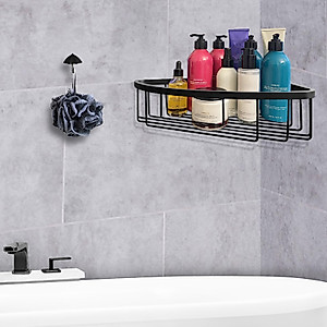Stainless Steel Wall Mount Shower Caddy, Single Hook & Bath Wipe | Waterproof Durable Corner Shower Rack for Bathroom |Space Saving Bathroom Organizer & Storage for Shampoos Soap Bath Items | Black