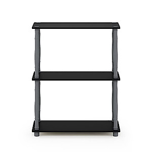 Furinno Turn-N-Tube 3-Tier Compact Multipurpose Shelf Display Rack with Classic Tube, Black/Grey
