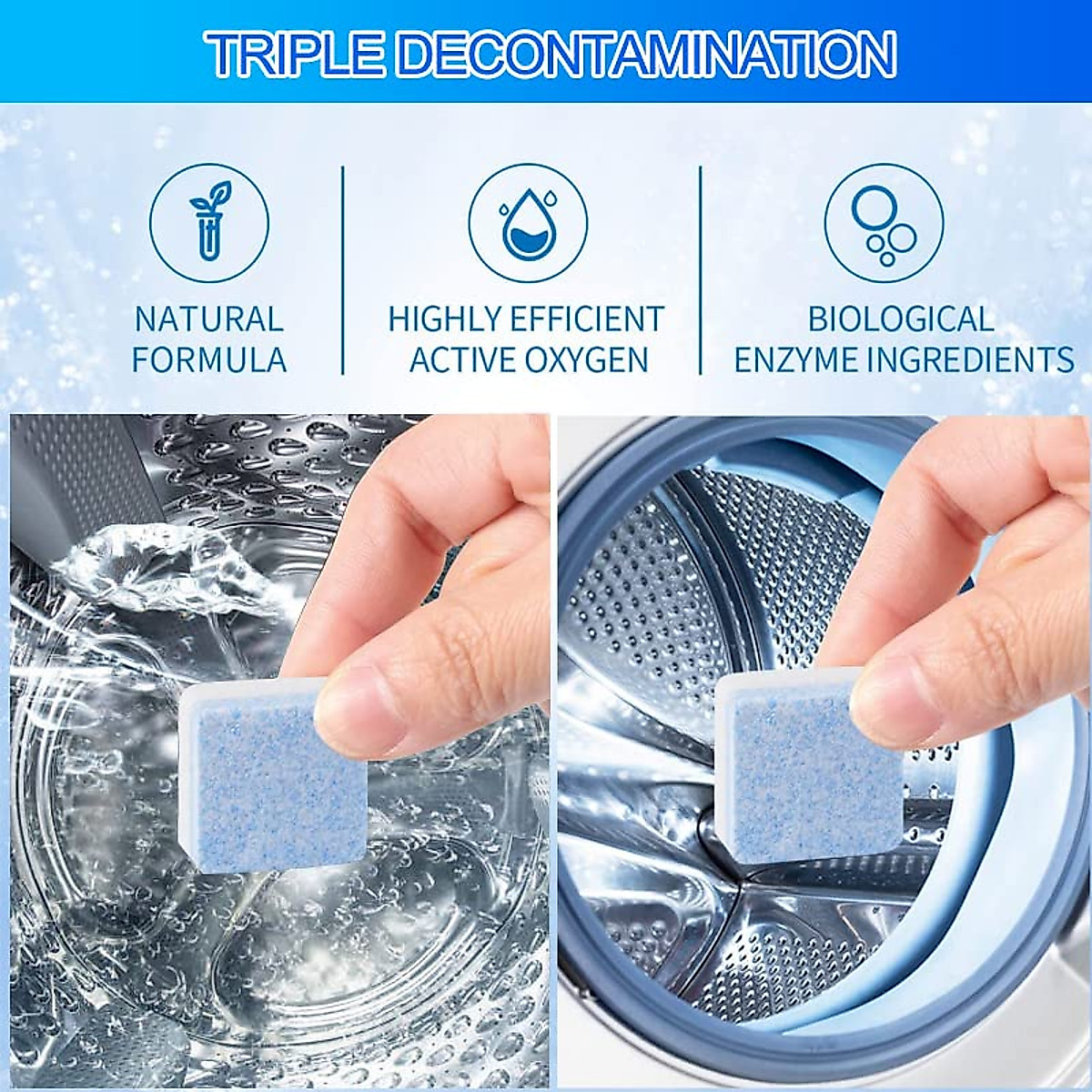 Ridars Washing Machine Cleaner Tablets - Deep Cleaning Washer Cleaner Tablets For HE Top Load Washer And Front Loader, Clean Laundry Tub And Inside Drum Seal (12 Tablets)