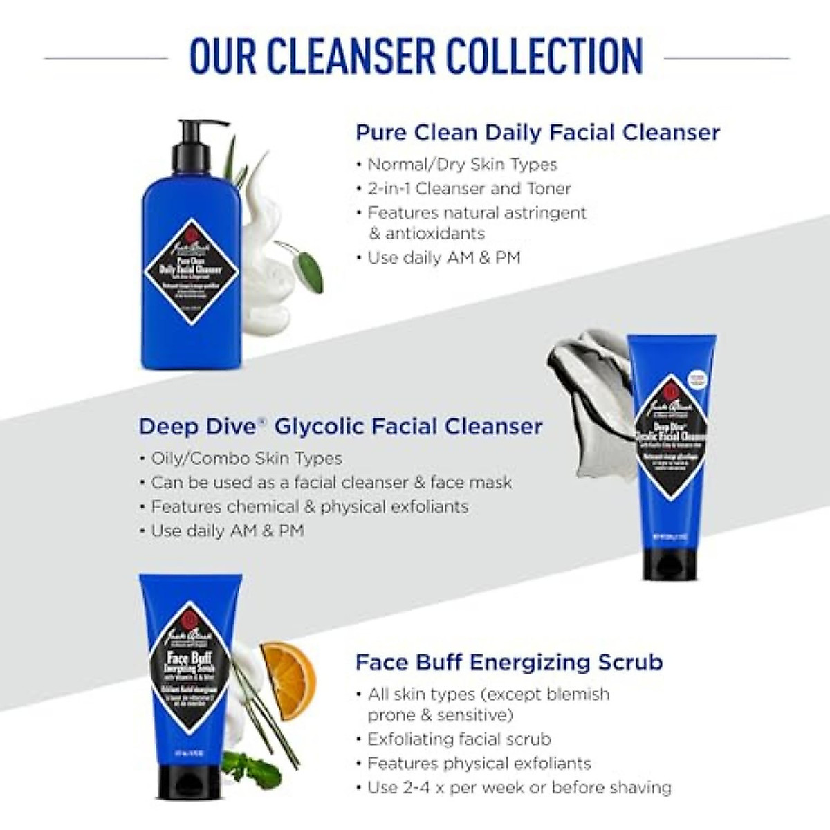 Jack Black Pure Clean Daily Facial Cleanser for Men - Mens Face Wash, Jack Black Face Wash Men's, Face Wash for Men, Face Cleanser for Men, 2-in-1 Mens Facial Cleanser & Toner, Gifts for Men, 16 Fl Oz