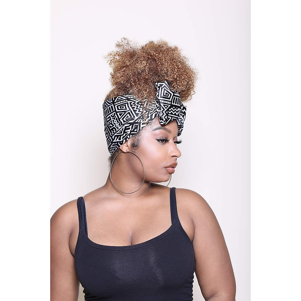 Glow By Daye Charmeuse Satin Prefolded Head Scarf, Double Layered Satin Bandana for Women, Large (Zola Print (Black and White))