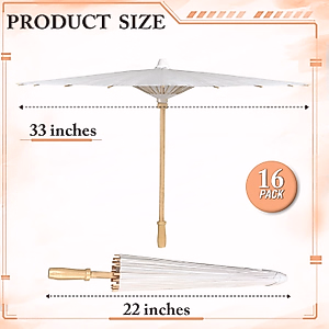 16 Pieces 33 Inches White Paper Umbrellas Parasol Paper Umbrella Chinese Japanese Oiled Paper Umbrella Decorative DIY Painting Oiled Paper Parasol Umbrella for Wedding Bridal Party Decor Photo Props