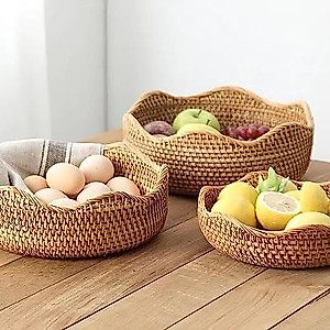 Rattan Decorative Fruit & Bread Bowl - Honey Brown, 10" Woven Round Basket