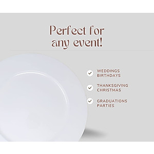 Ms Lovely Metallic Foil Charger Plates - Set of 6 - Made of Thick Plastic - White