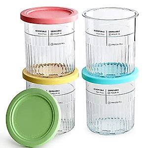 Anbige Replacement Parts 4 Pack Creami Pints and Lids, Compatible with Ninja CREAMi Ice Cream Maker NC500 Series NC501