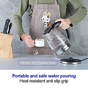 Glass Electric Kettle, 1.8 Liter Tea Kettle With Blue LED Light, 1500W Cordless Portable Water Boiler for Boiling Water, Auto Shut Off And Boil-Dry Protection Glass Teakettle BPA Free