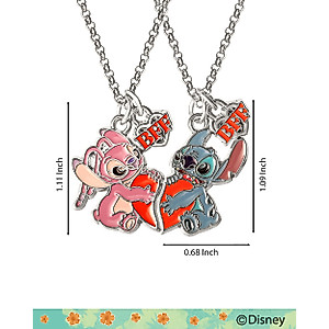 Disney Lilo & Stitch BFF Necklace Set of 2 16"+3" Official License, Best Friends Necklaces with Angel & Stitch Pendant