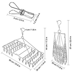 WudTus 46 Clips Sock Dryer Folding Stainless Steel Space-Saving Drying Rack for Sock, Underwear, Baby Clothes and Small Laundry Items