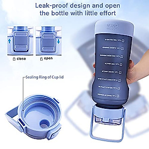 BOTTLE BOTTLE 64 OZ Gallon Motivational Water Bottle with Time Marker and Straw Protective Silicone Boot Workout Leak-proof Bottle for Adults and Kids Half Gallon Water Jug (blue)