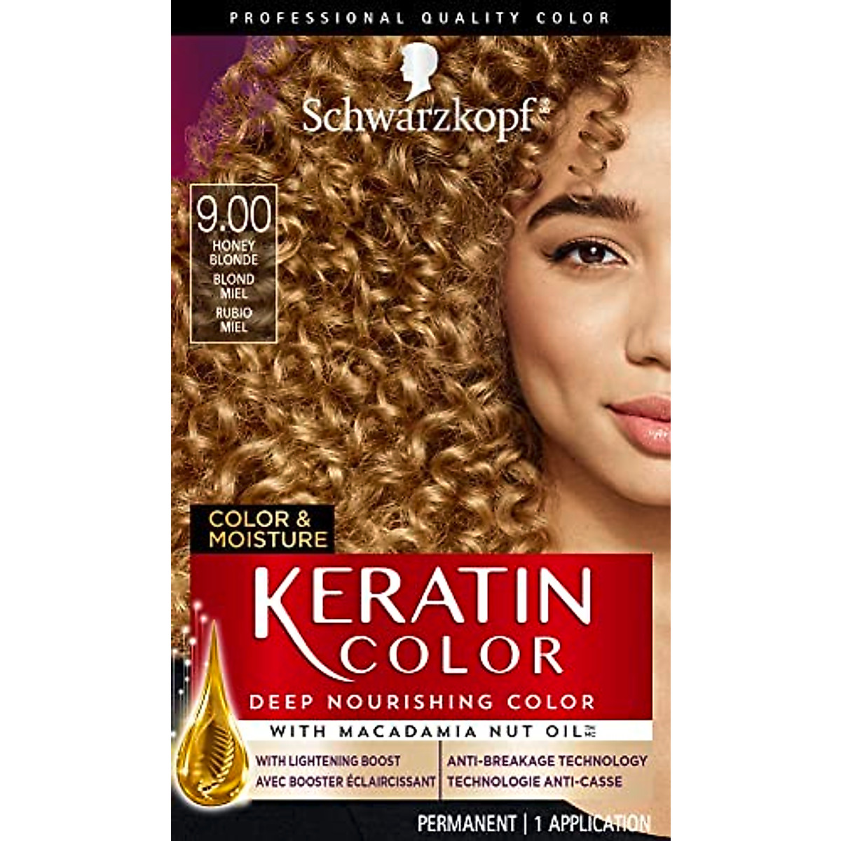 Schwarzkopf Keratin Color, Color & Moisture Permanent Hair Color Cream, 9.0 Honey Blonde