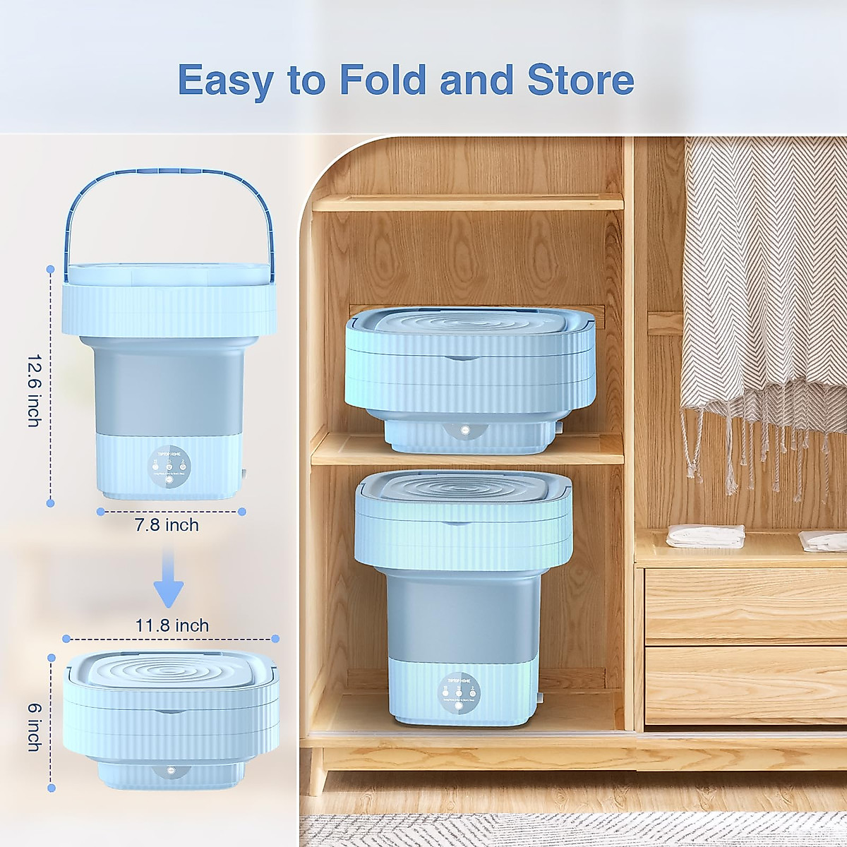 Foldable Washing Machine, 10L Large Capacity Portable Washer with High Speed Motor, 3 Modes Deep Cleaning Baby Clothes Underwears Socks Suitable for RV Travel Camping Apartment Dormitory