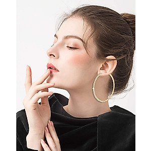 BSJELL Gold Large Hoop Earrings with Rhinestone For Women Big Circle Hoops Dangle Earrings for women Crystal Bridal Wedding Fashion Jewelry