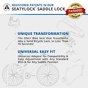 Seatylock Hybrid Saddle Bike Lock - Multi Patent 2 in 1 Locking Bike Seat Doubles As Saddle or Bicycle Guard - Innovative Lightweight Anti Theft Bike Lock and Saddle with Keys