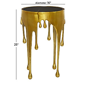 Deco 79 Aluminum Drip Accent Table with Melting Designed Legs and Shaded Glass Top, 16" x 16" x 25", Gold