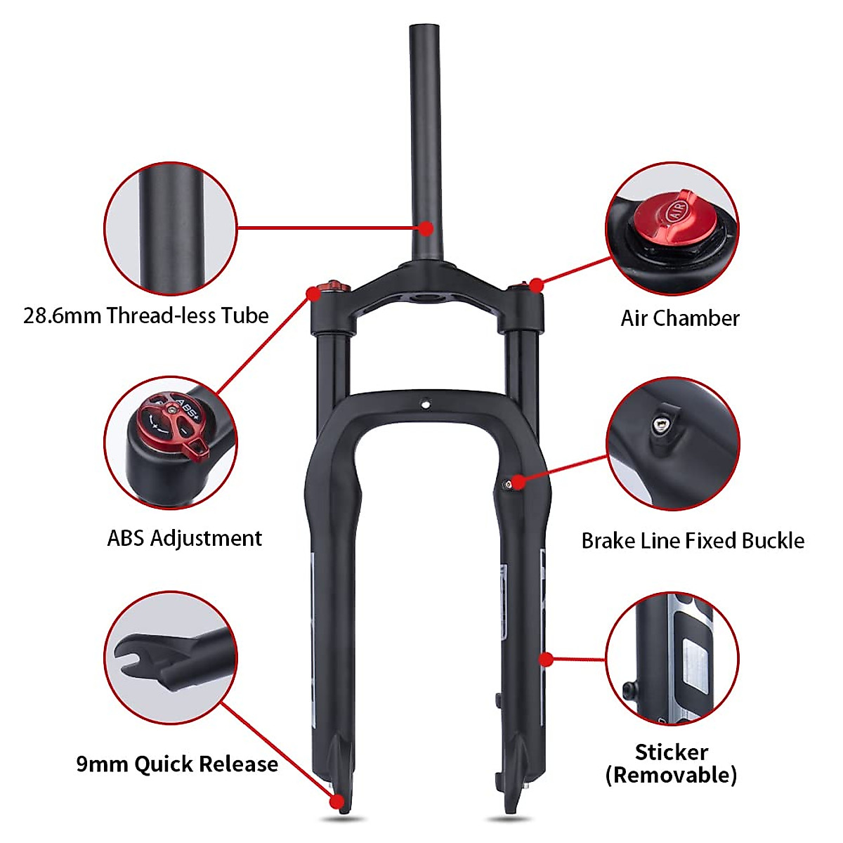 BOLANY Snow Beach Bike Suspension Fork 20 inch 4.0 Tire Fat Bicycle Air Front Fork Travel135mm (Manual)