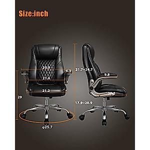 Homy Grigio High Back Ergonomic Office Chair with Adjustable Lumbar Support, Ergonomic Home Office Desk Chair with Wheels PU Leather Computer Chair Executive Office Chair with Flip-Up Arms(Black)