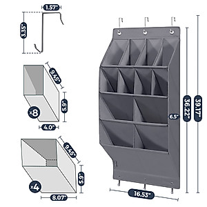 STO STO 2 Pack Over the Door Shoe Organizer, Hanging Shoe Organizer for Closet with 8 Large and 4 Extra Large Deep Pockets, Hanging Shoe Rack for Door Shoe Storage, Gray