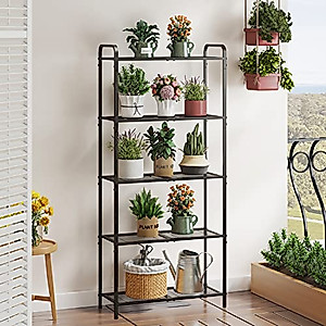 Tajsoon 5-Tier Storage Rack, Metal Shelving Unit Storage Shelves, Multipurpose Shelf Display Rack for Living Room, Kitchen, Bathroom, Balcony, Americano/Black