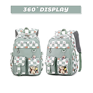 Tanou Kids Backpacks for Girls, 16 Inch Stylish Girl Bookbags with Anti-theft Pocket, 2023 Lightweight Backpack for Elementary Middle School, Green