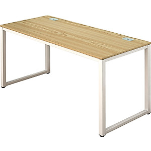 SHW Home Office 55-Inch Large Computer Desk, 24" Deep, White Frame with Oak Top